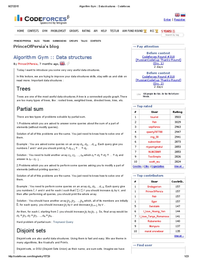 Algorithm Gym - Data Structures - Codeforces | PDF | Theoretical Computer Science | Areas Of ...
