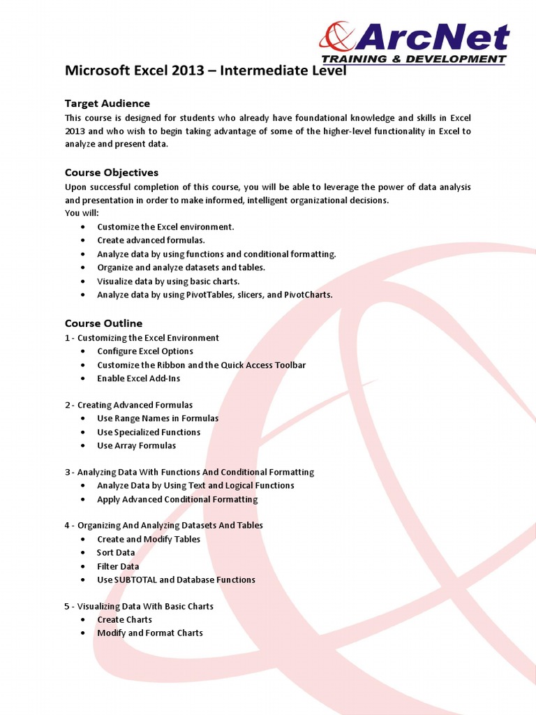 Excel 2013 - Intermediate | PDF