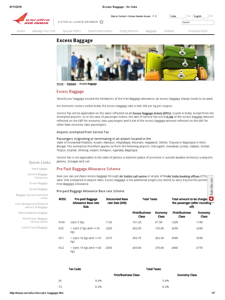 Excess Baggage - Air India | PDF | Baggage | Airport