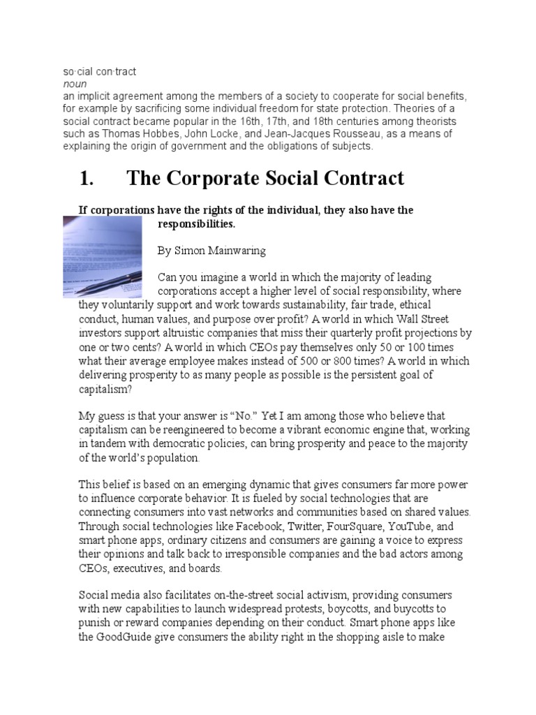 Social Contract | Corporate Social Responsibility | Social Contract