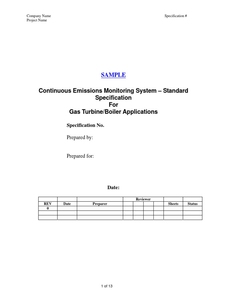 CEMS Specs for Gas Turbines/Boilers | PDF | Hvac | Specification (Technical Standard)
