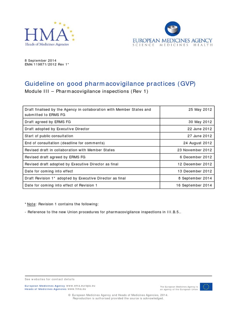 Guideline on Good Pharmacovigilance Practices (GVP) Module III ...