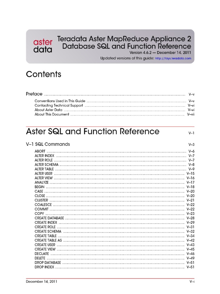 Contents Aster Sql And Function Reference Teradata Pdf