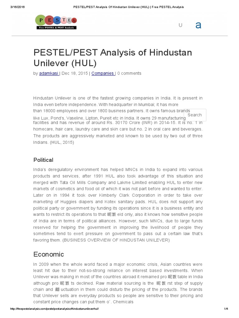 PESTEL Analysis of Hindustan Unilever | PDF | Unilever | Business