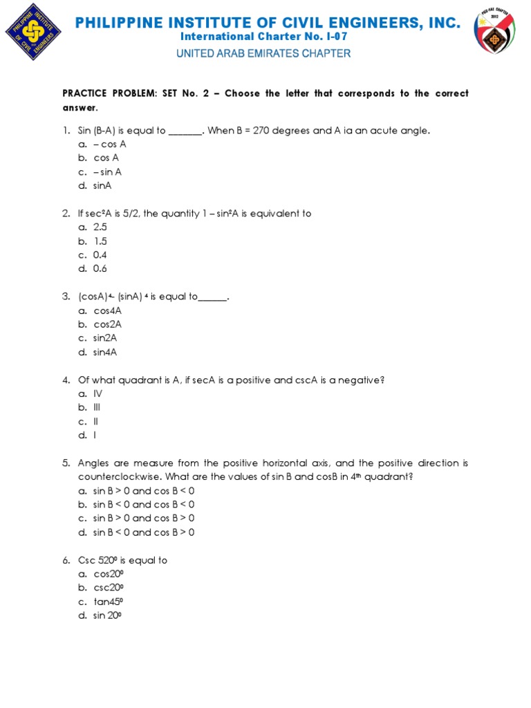 Practice Problems in Trigonometry: Solutions to Multiple Choice ...