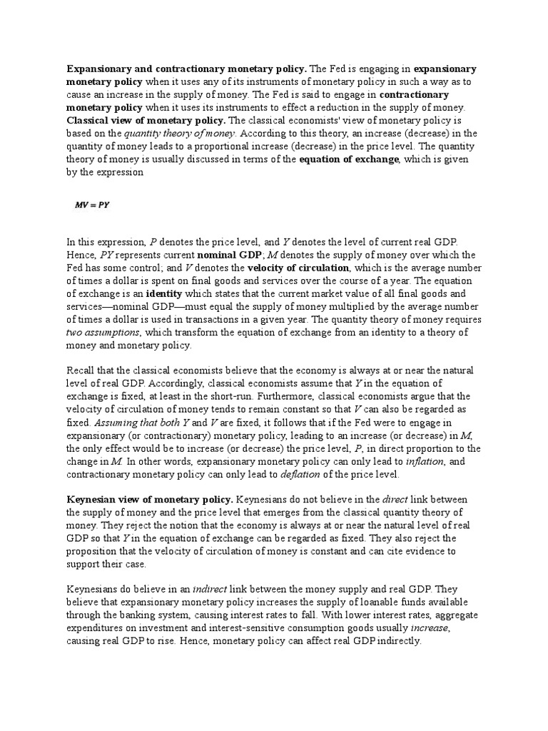 Expansionary and Contractionary Monetary Policy | PDF | Monetarism ...