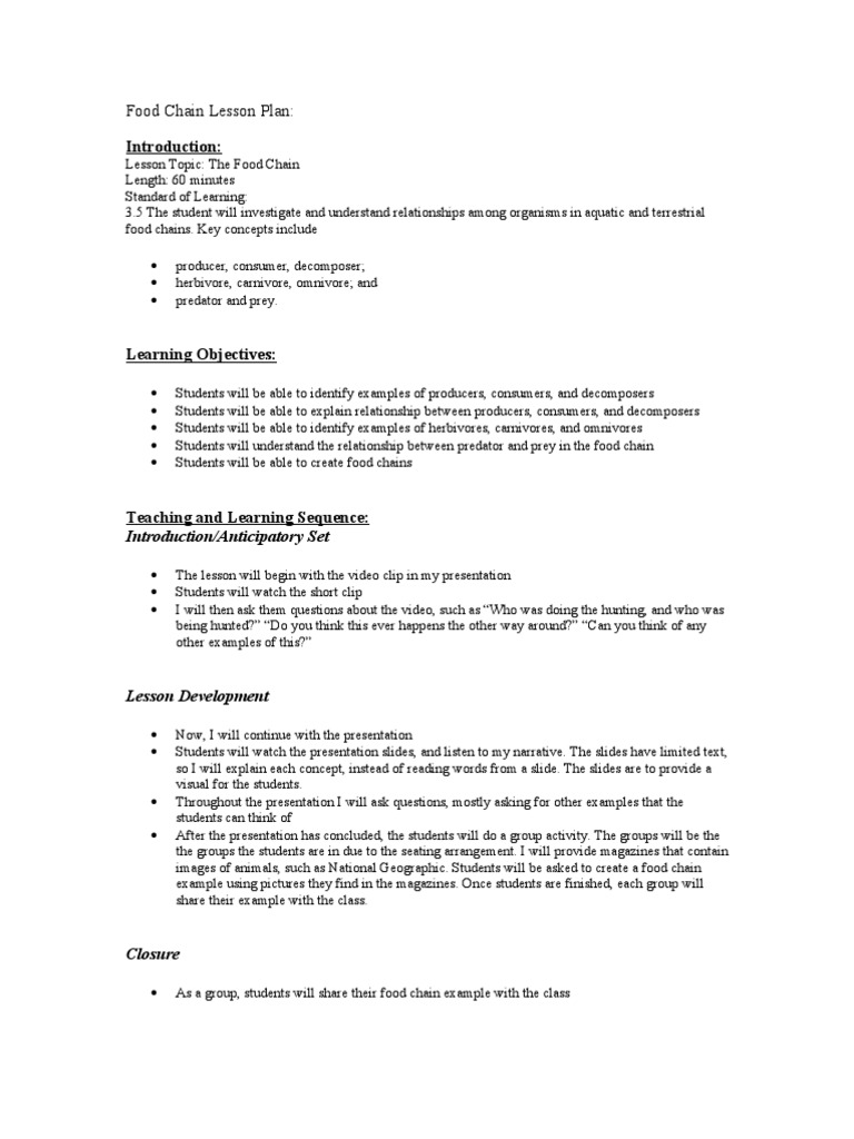 Lesson Plan Ideas For Presentation | PDF | Predation | Homework