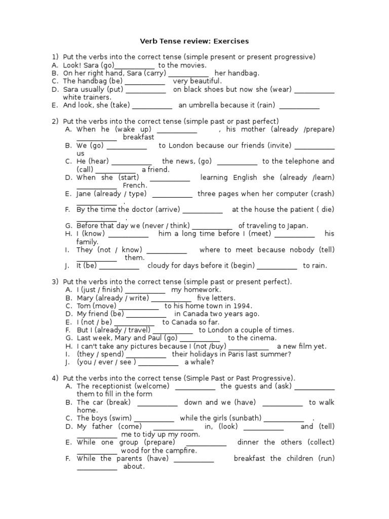 Verb Tense Review Exercises | PDF | Language Arts & Discipline ...