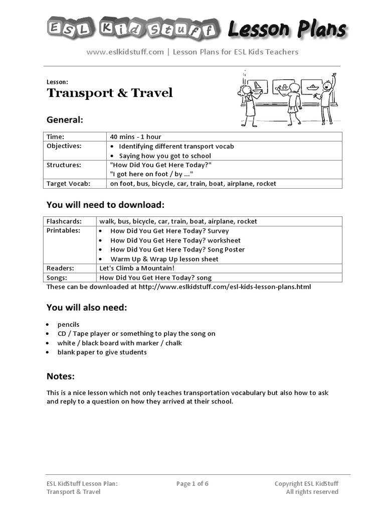Transport Travel Lesson Plan | Lesson Plan | English As A Second Or ...