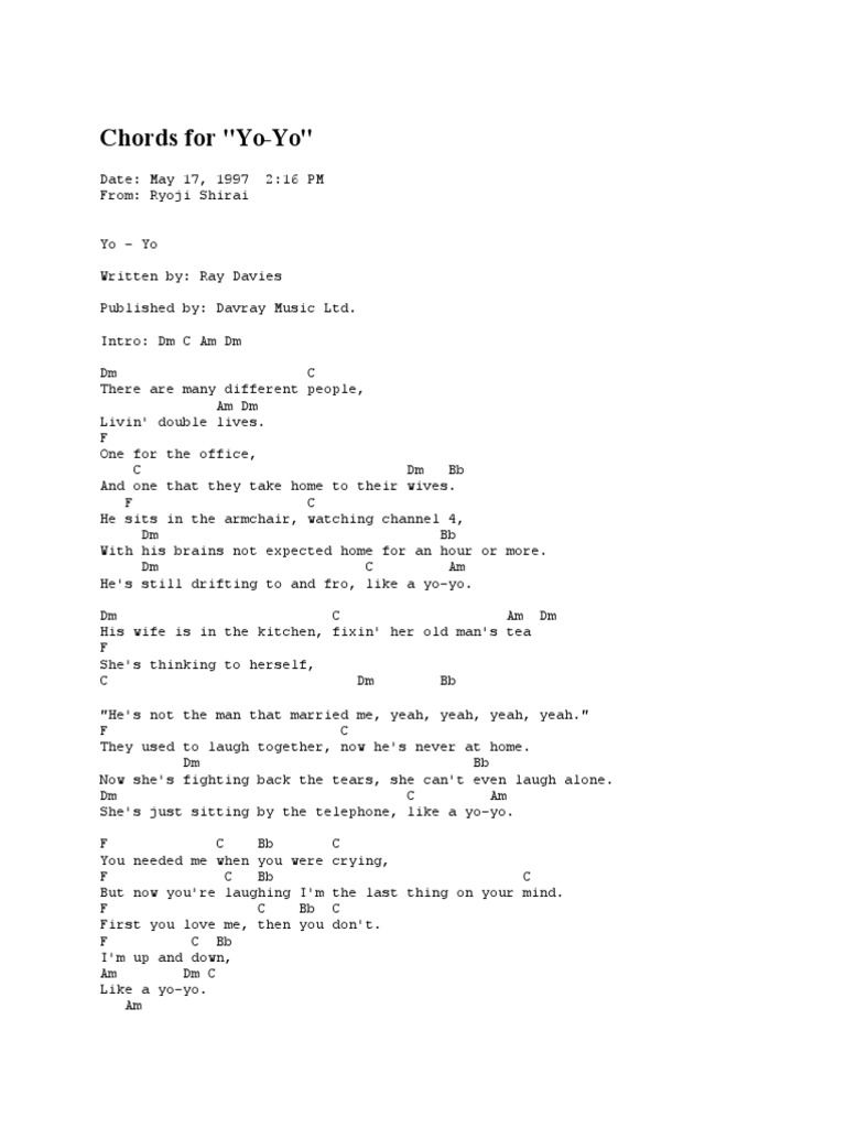 Chords For "Yo-Yo" | PDF | Art