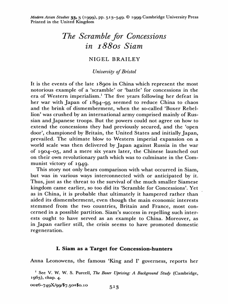Brailey, N. (1999) - The Scramble For Concessions in 1880s Siam. Modern ...