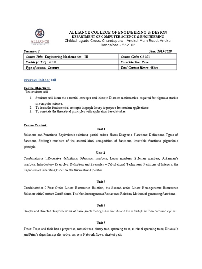 CS301 Engineering Mathematics III | PDF | Discrete Mathematics | Combinatorics