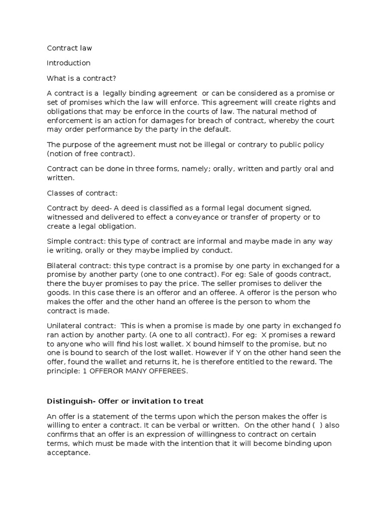Contract Law | PDF | Offer And Acceptance | Consideration