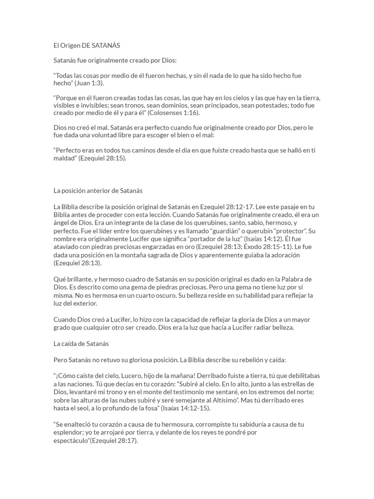 Origen y Caída de Satanás en la Biblia | PDF | Satán | Demonios
