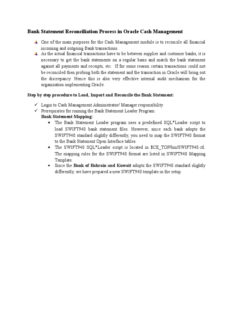 Bank Statement Reconciliation Process in Oracle Cash Management | PDF ...