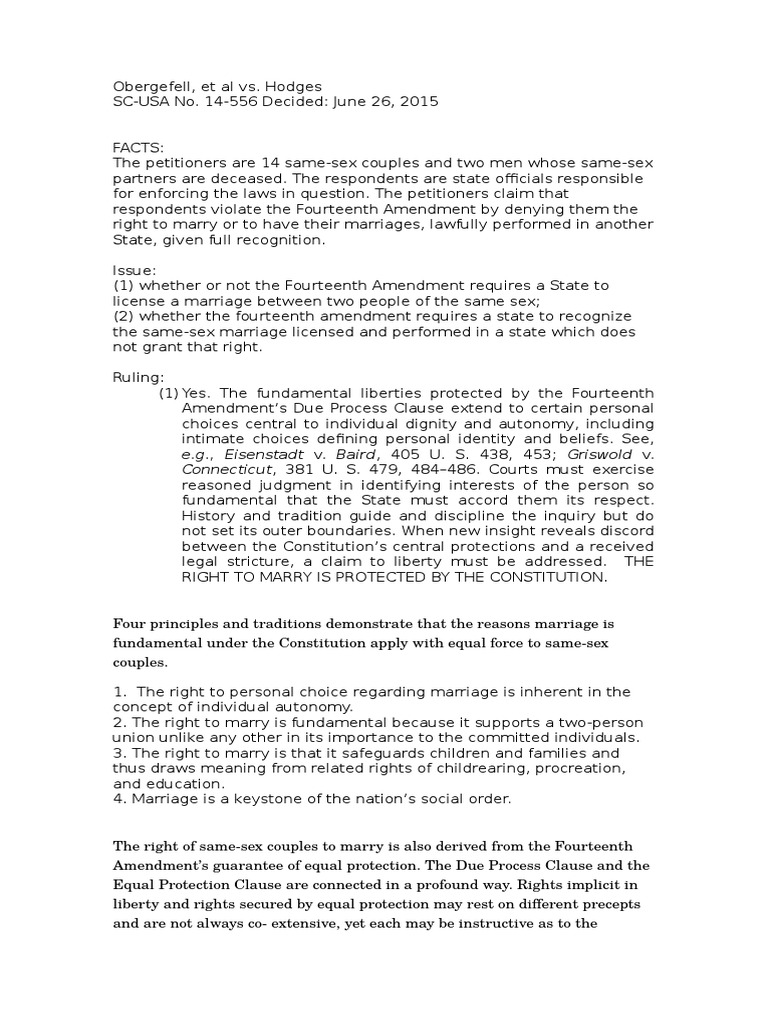 Obergefell v. Hodges: Same-Sex Marriage Rights | PDF | Obergefell V ...