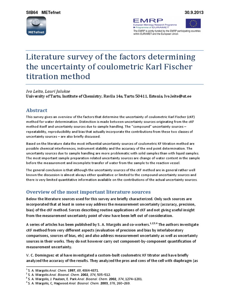 Coulometric KF Titration Measurement Uncertainty Sources Survey | PDF ...