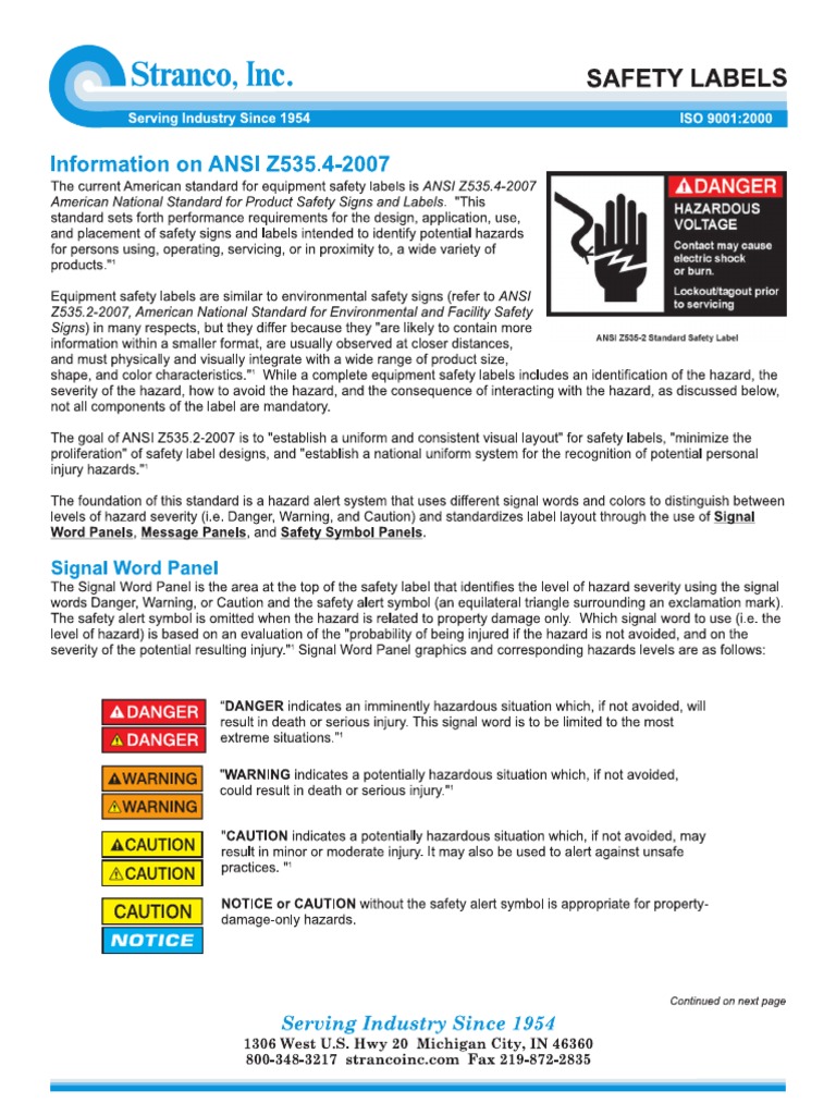 Stranco Inc - Info On ANSI Z535-4 PDF | PDF