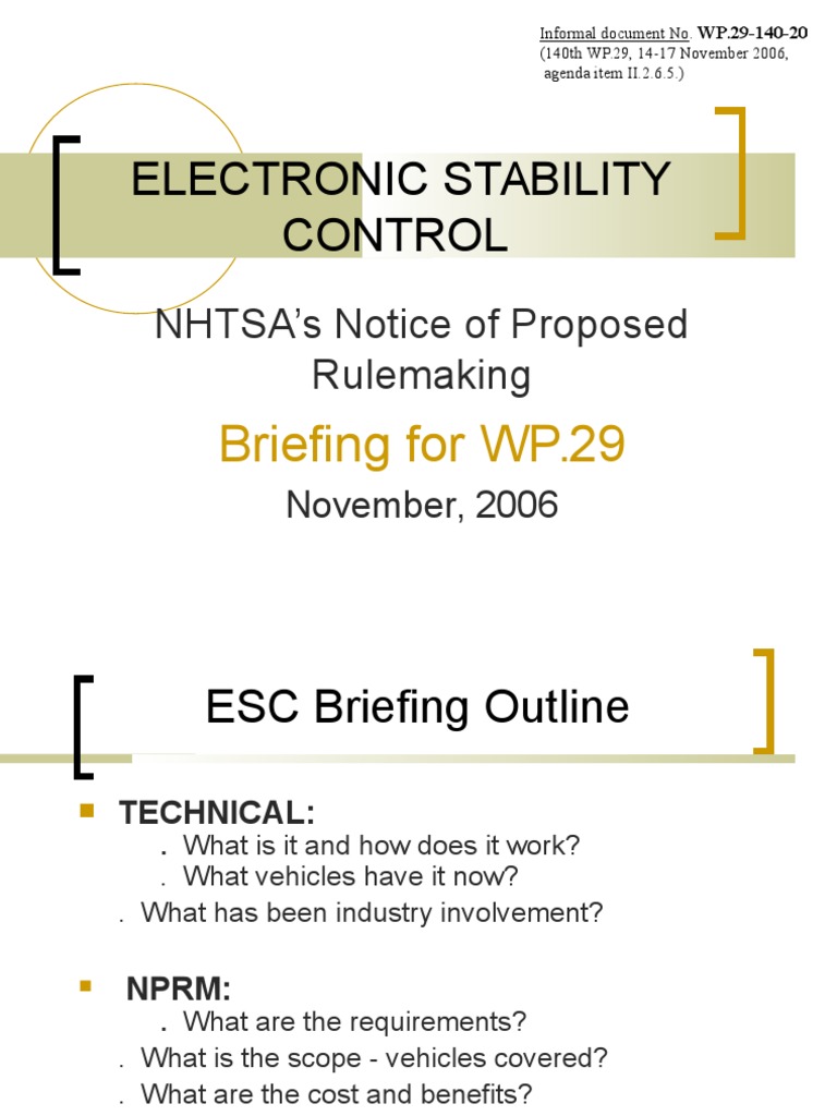 Electronic Stability Control: NHTSA's Notice of Proposed Rulemaking ...