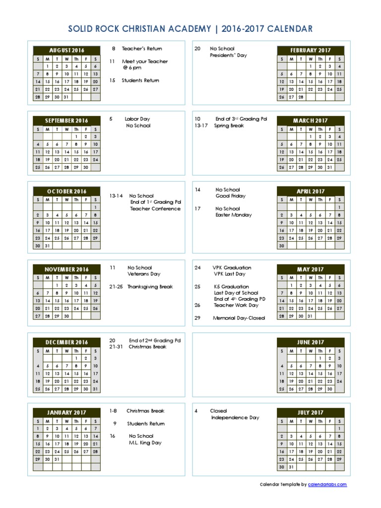 2016-17 Calendar | PDF