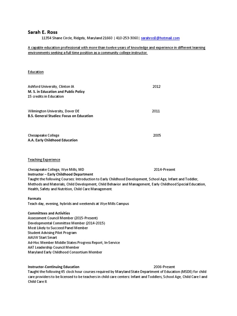 2017 Updated Sarah e Ross Resume | PDF | Sharing | Teachers