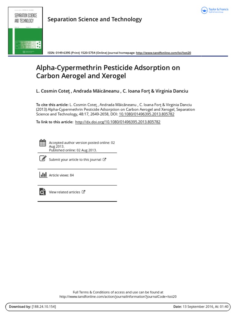 Alpha Cypermethrin Pesticide Adsorption On Carbon Aerogel and Xerogel ...