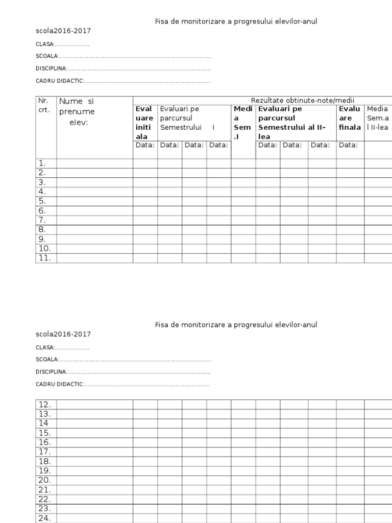 Fisa de Monitorizare A Progresului Elevilor | PDF