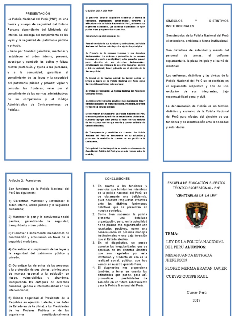 Triptico PNP | Policía | Estado (Forma de gobierno)