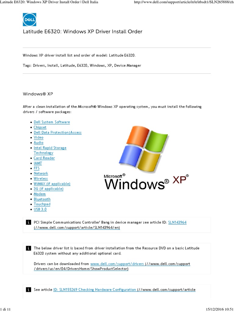 Latitude E6320 - Windows XP Driver Install Order - Dell Italia | PDF | Device Driver | Windows Xp
