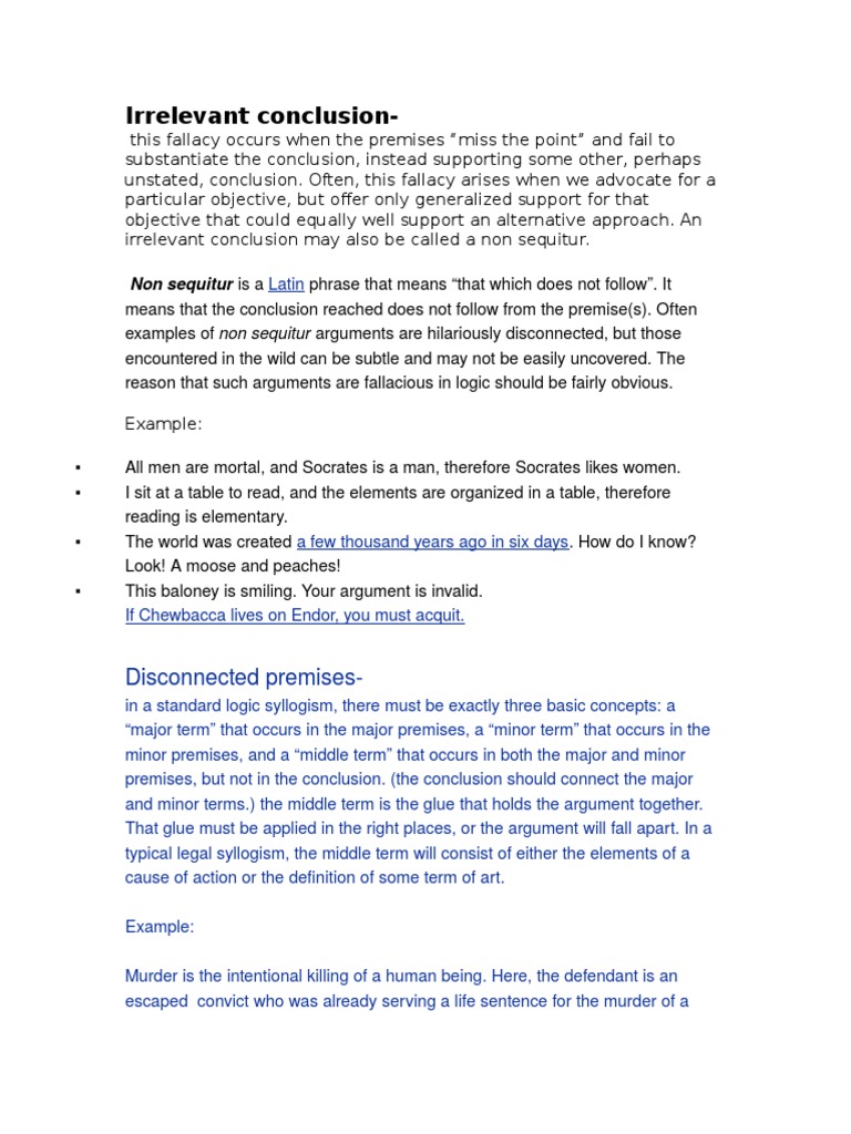 Irrelevant Conclusion-: Disconnected Premises | PDF