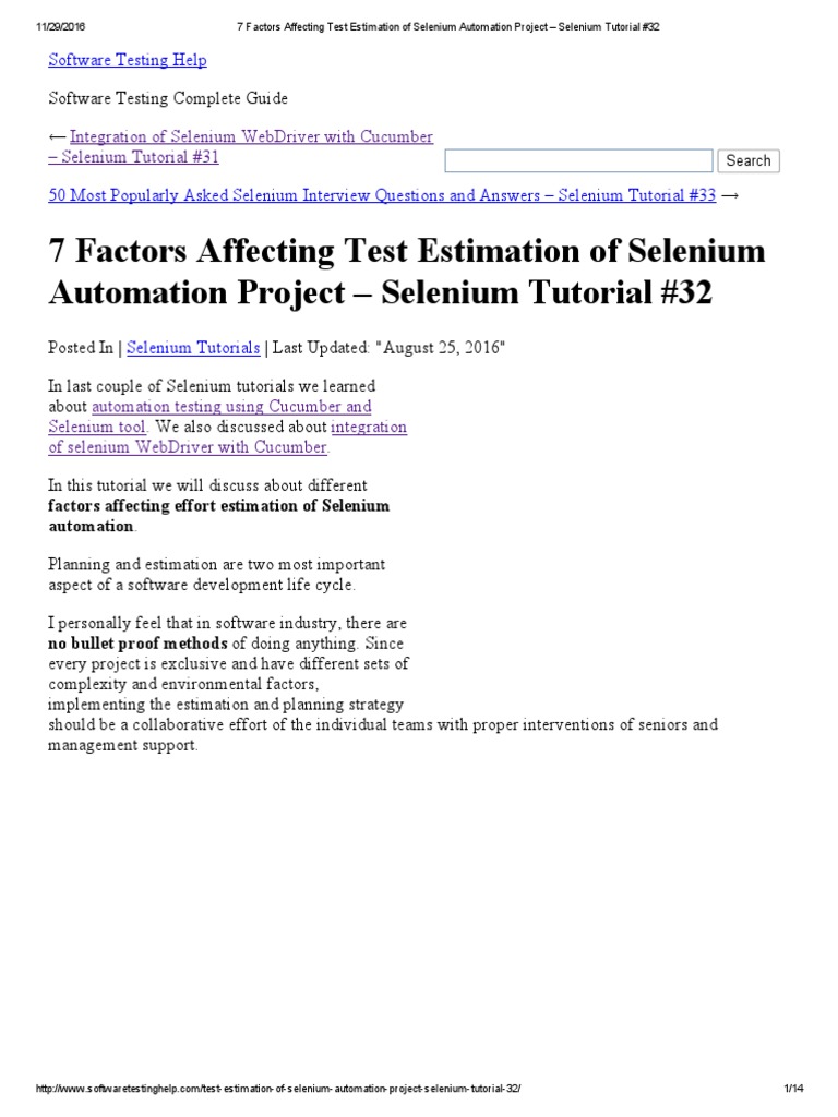 7 Factors Affecting Test Estimation Of Selenium Automation Project Selenium Tutorial 32 Pdf