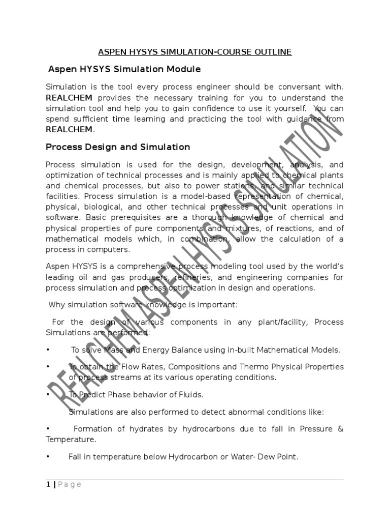 Aspen HYSYS Simulation Course Overview | PDF | Systems Theory | Physical Sciences