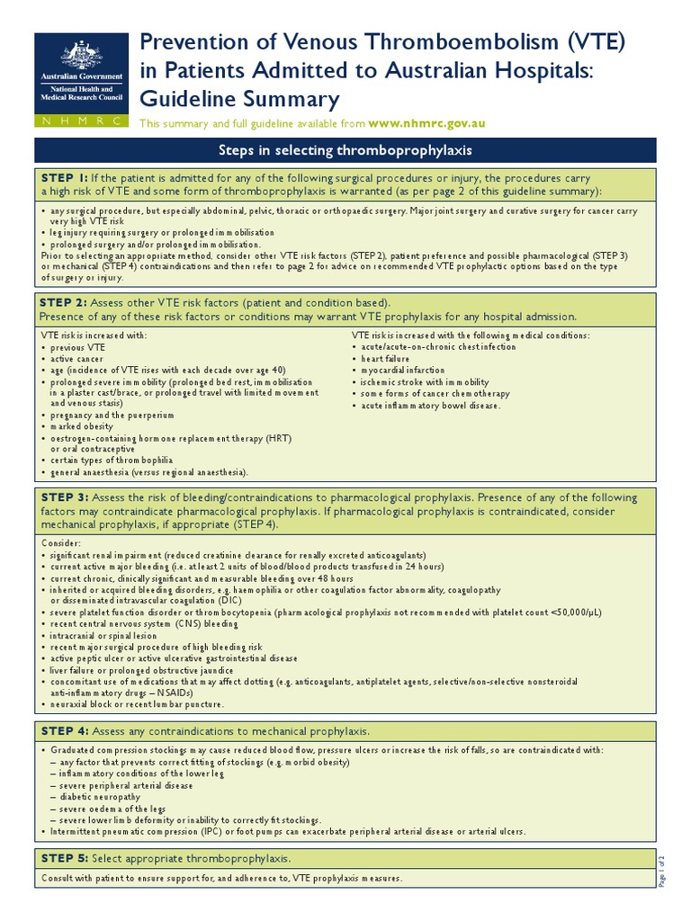 NHMRC VTE Prevention Guideline Summary For Clinicians | PDF | Bleeding | Coagulation