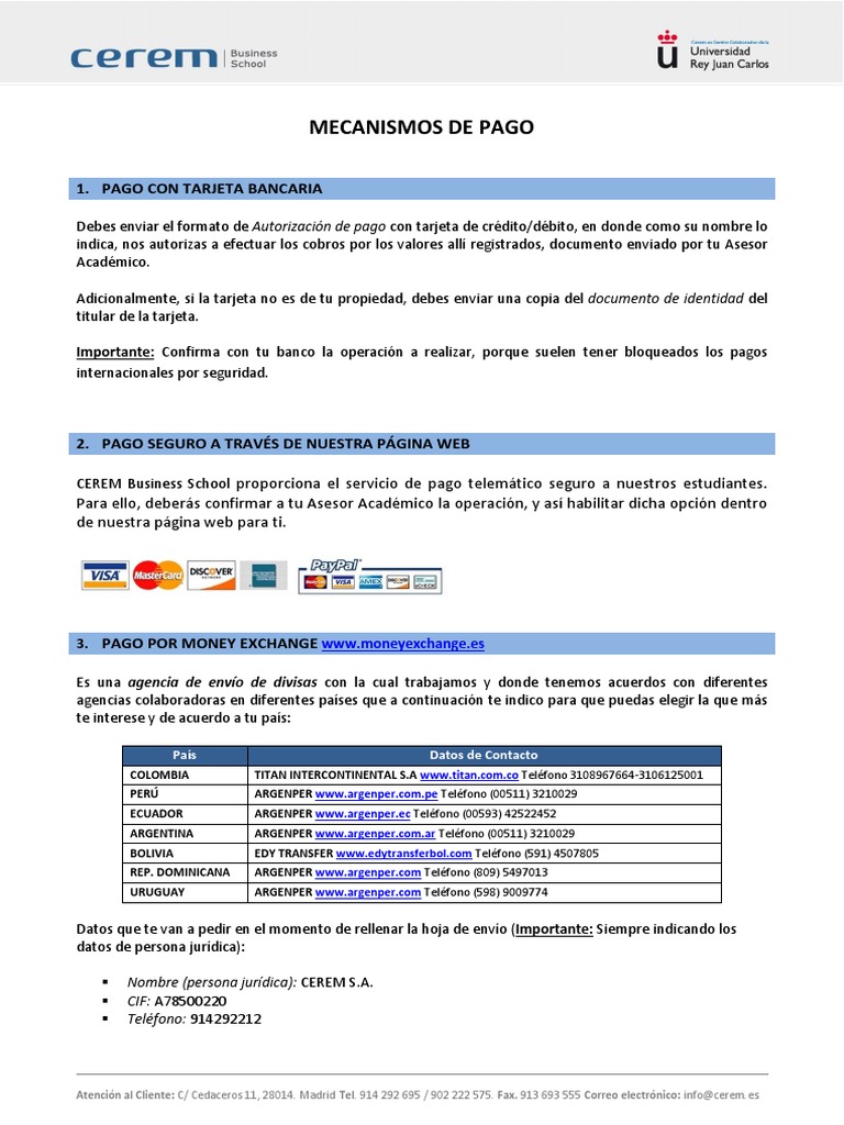 Mecanismos de Pago - Cerem | PDF | Tarjeta de débito | Pagos
