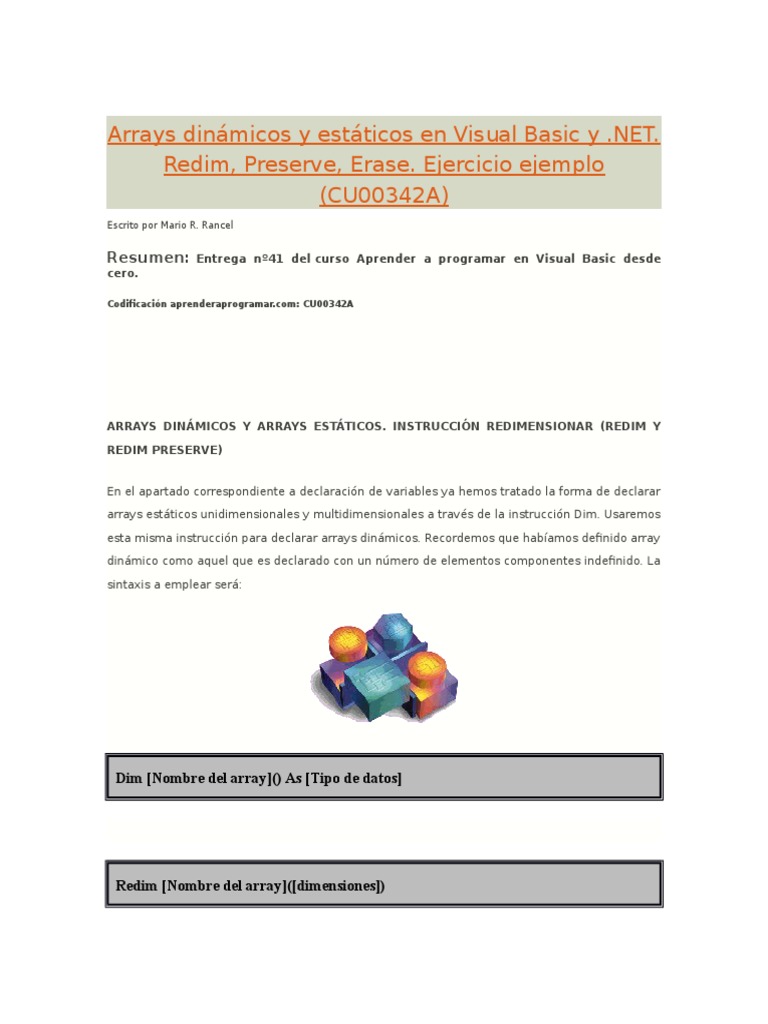 Arrays Dinámicos y Estáticos en Visual Basic y | PDF | Estructura de ...