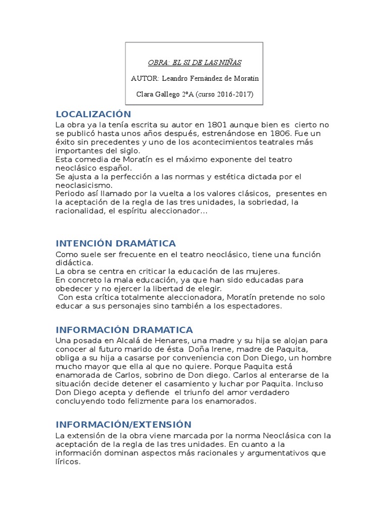 El Sí de las Niñas: Comedia Neoclásica | PDF | Clásicos