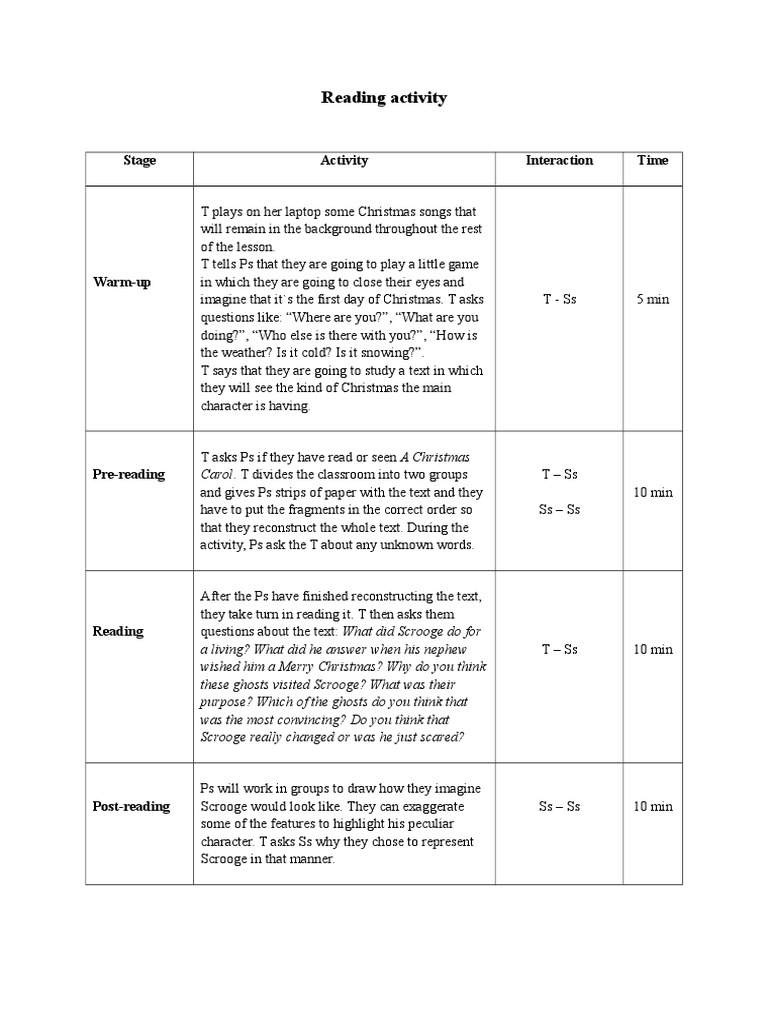 Reading Activity: Stage Activity Interaction Time | PDF | Ebenezer ...