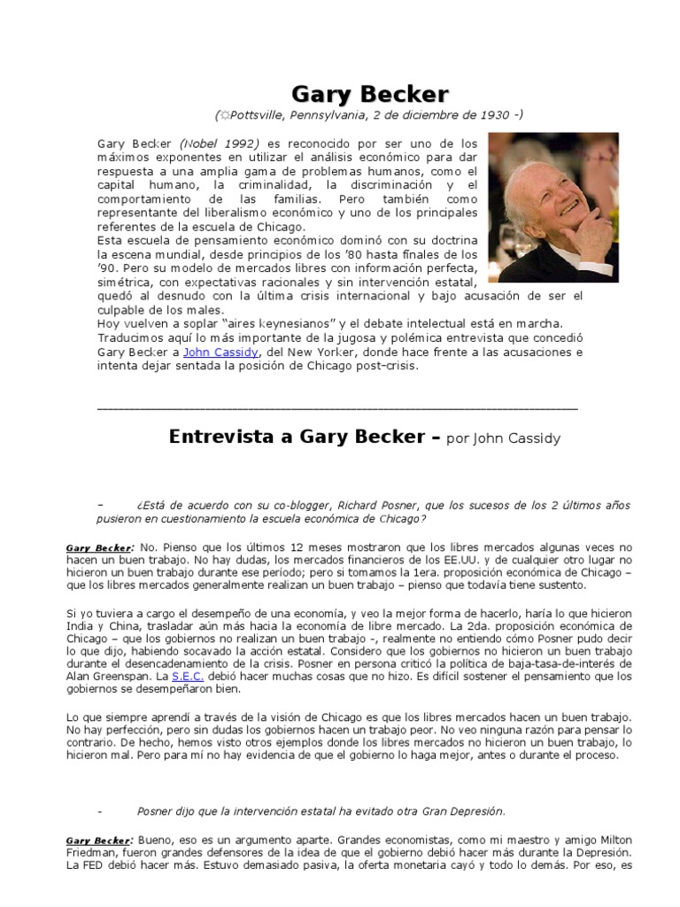 Gary Becker | PDF | Gran depresion | Milton Friedman