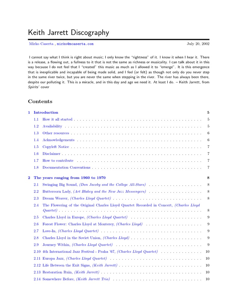 Keith Jarrett Discography PDF | PDF | Jazz