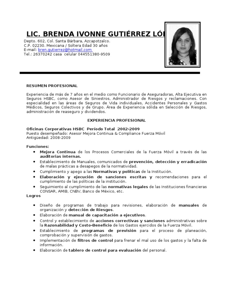 CV Brenda Ivonne Gutierrez Lopez | Descargar gratis PDF | Seguro ...
