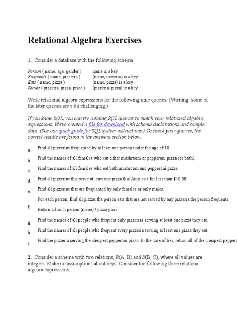 Relational Algebra Exercises | Relational Model | Data Model
