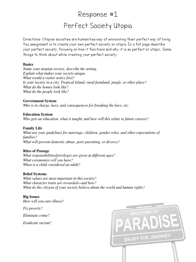 Response 1 Perfect Society | PDF | Utopia | Interpersonal Relationships