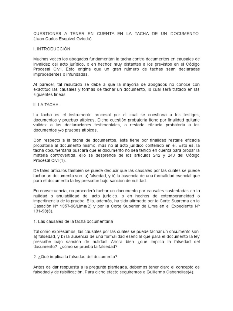 Cuestiones A Tener en Cuenta en La Tacha de Un Documento | PDF | Evidencia (ley) | Ley procesal