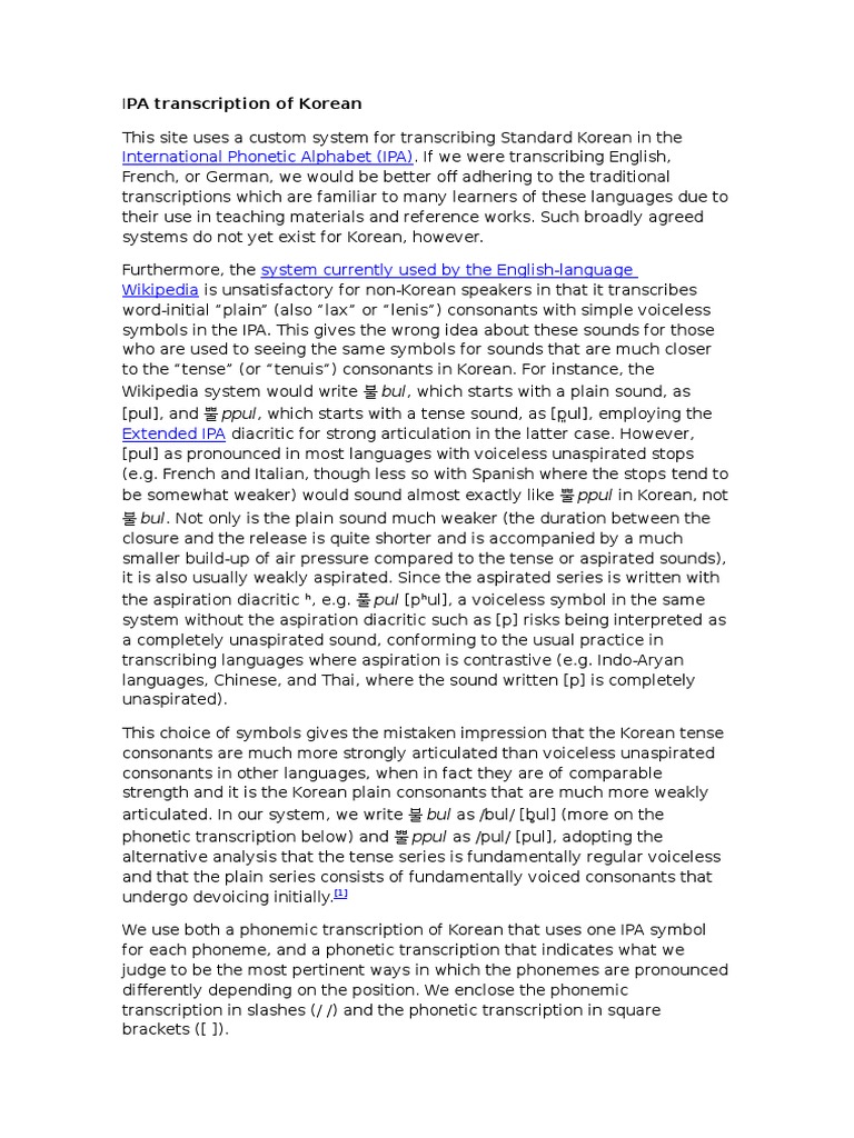 Korean IPA Transcription Guide | PDF | Consonant | Phoneme