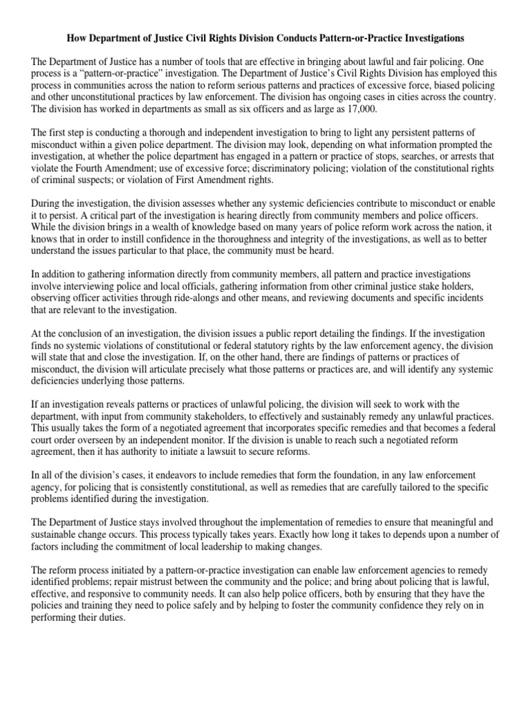 DOJ Civil Rights Pattern-or-Practice Investigations | PDF | Police ...