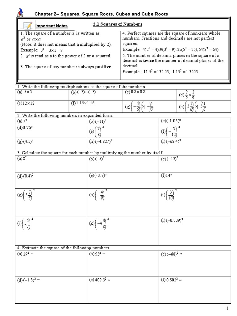 Chapter 2 - Squares, Square Roots, Cubes and Cube Roots | PDF ...