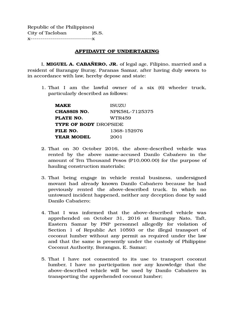 Affidavit of Undertaking | PDF
