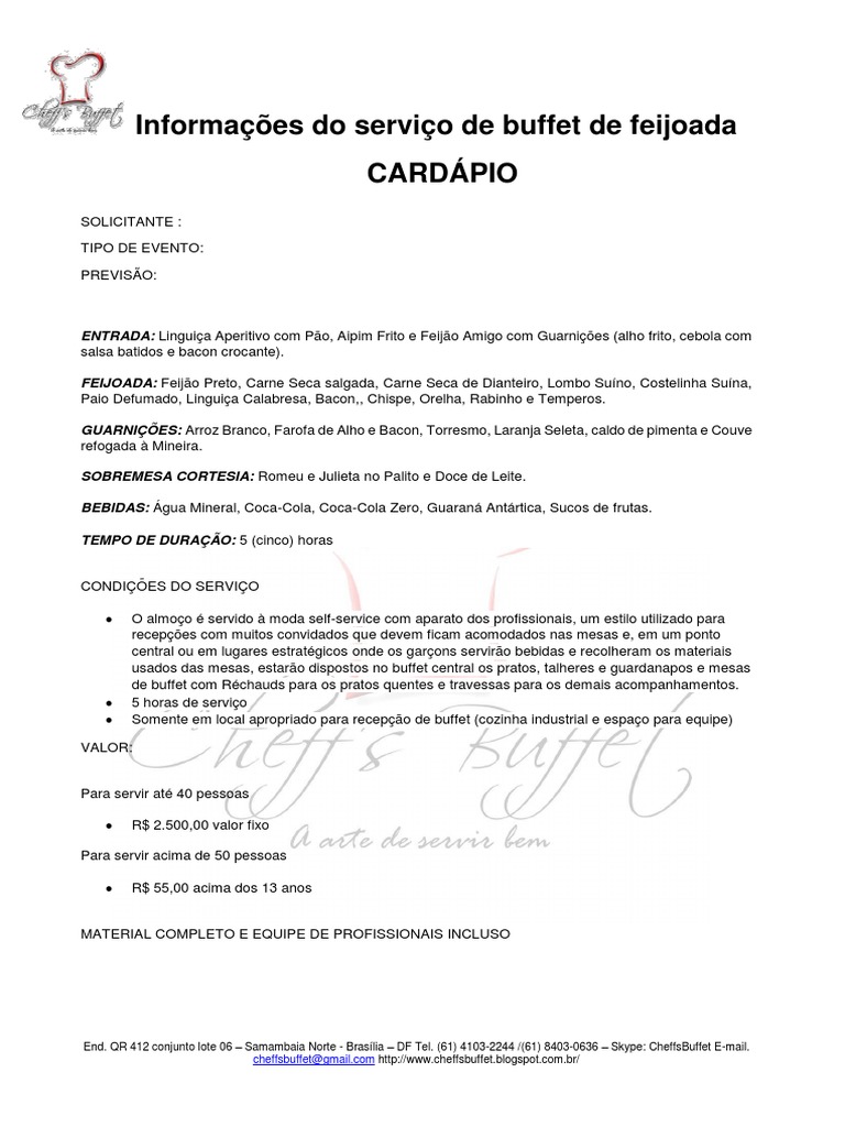 Cardapio Feijoada PDF | PDF