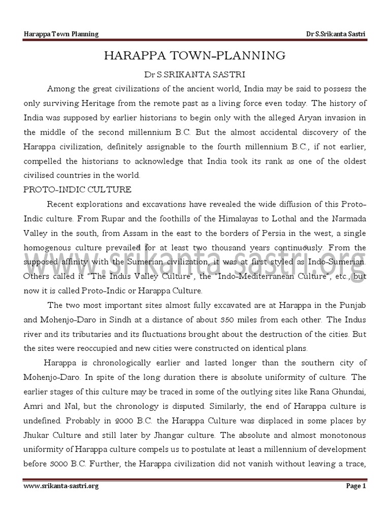 Harappa Town Planning by DR S.Srikanta Sastri PDF | PDF | Sculpture