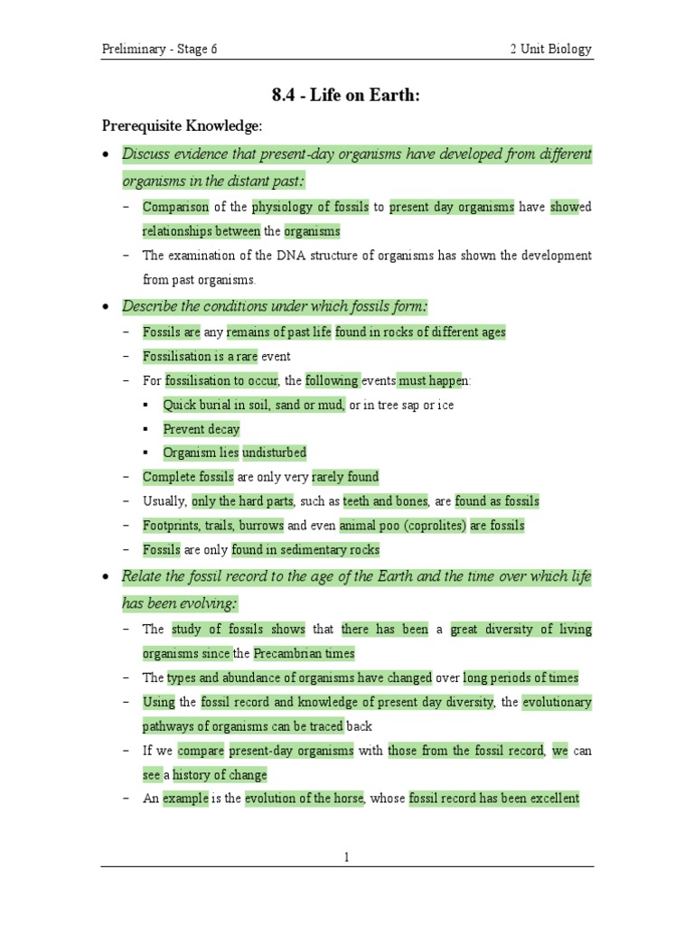 8.4 Biology Life On Earth Notes | PDF | Abiogenesis | Life